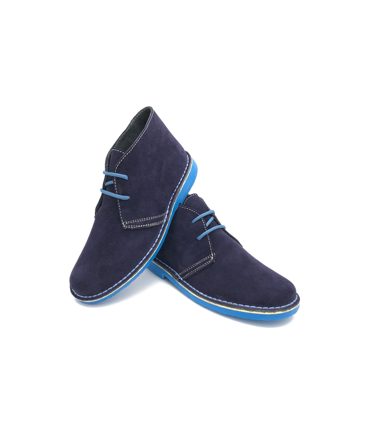 Bicolor navy and light blue desert boots for men. Amazing boots.