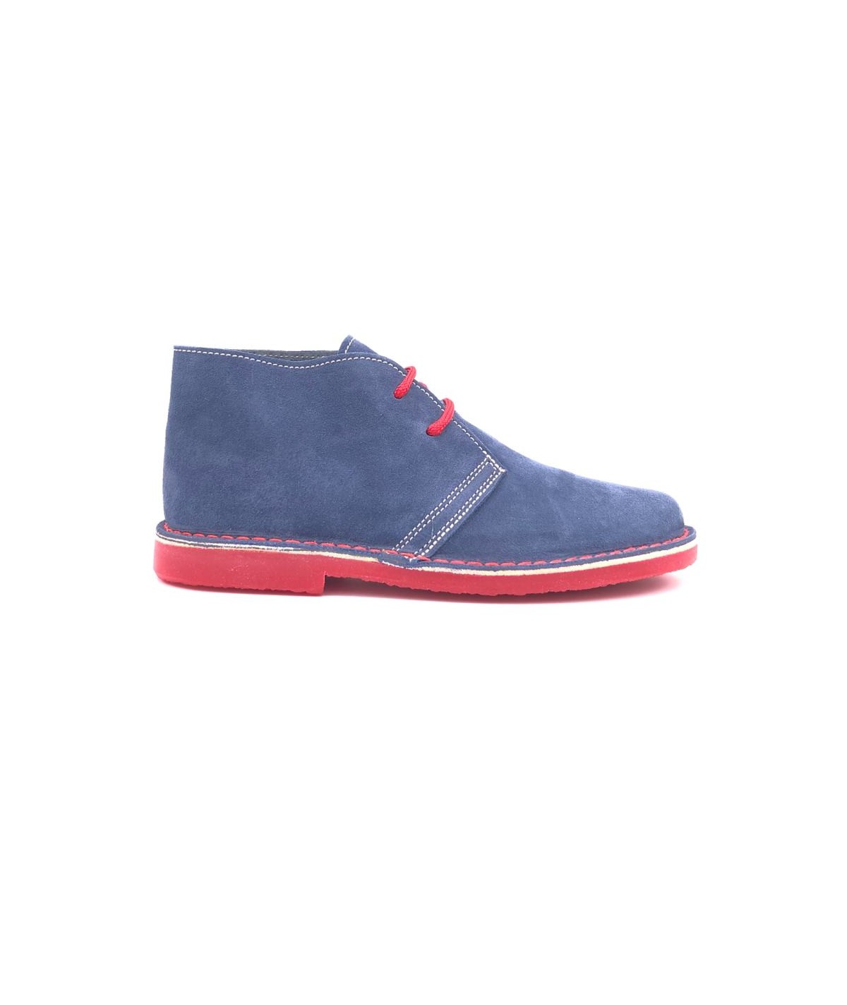 Two-color Jeans-Red desert boots for women. Bicolor suede leather boots