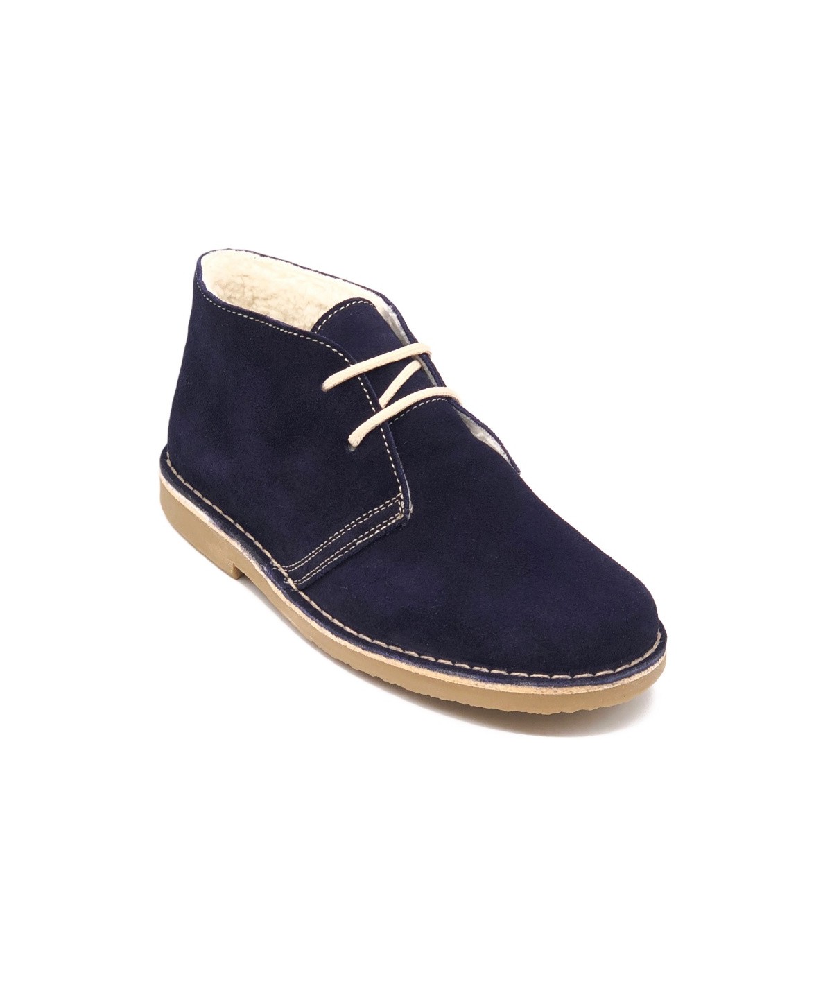Navy blue desert boots with sheepskin for women. Natural heat.