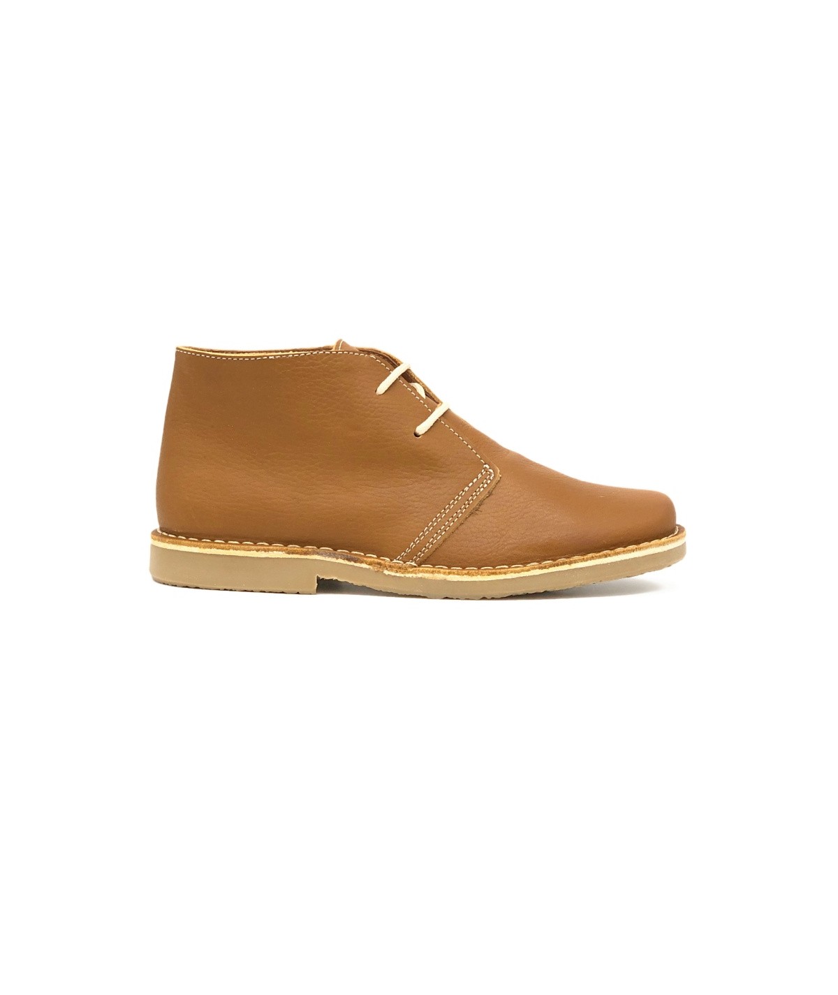Botas safari em pele de nappa cor de camelo para homem. Toque de seda.