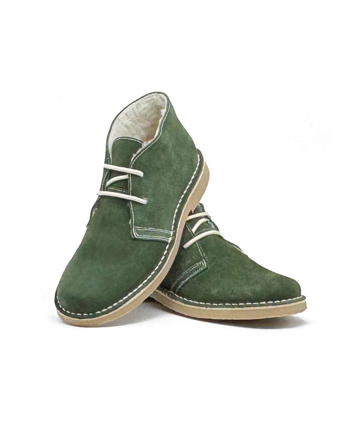 Botas safari verde-escuras com forro de lã de carneiro quente.